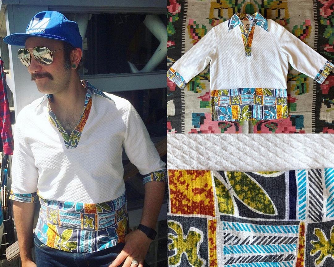 1960s/70s Vintage Hawaiian Barkcloth Shirt By Iolani Hawaii - | High ...