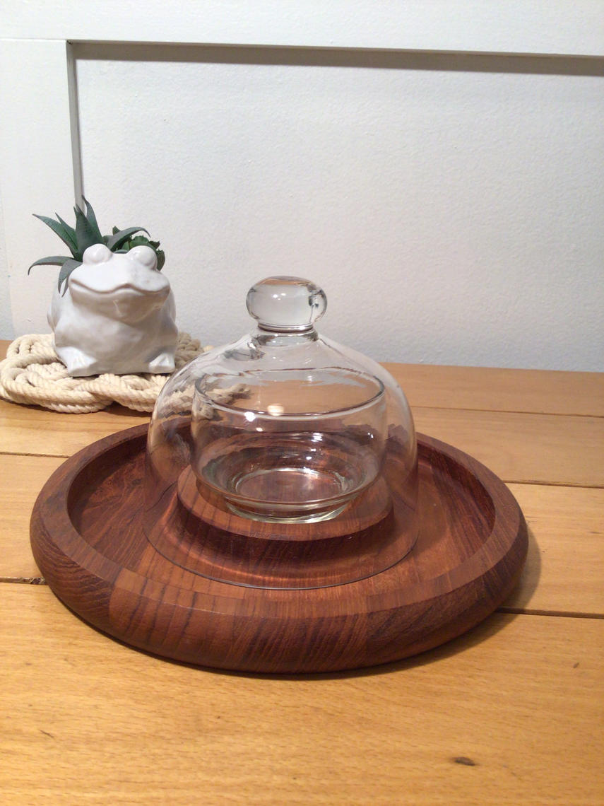 Mid Century Modern Cheese Tray with Glass Dome Handled Lid ...