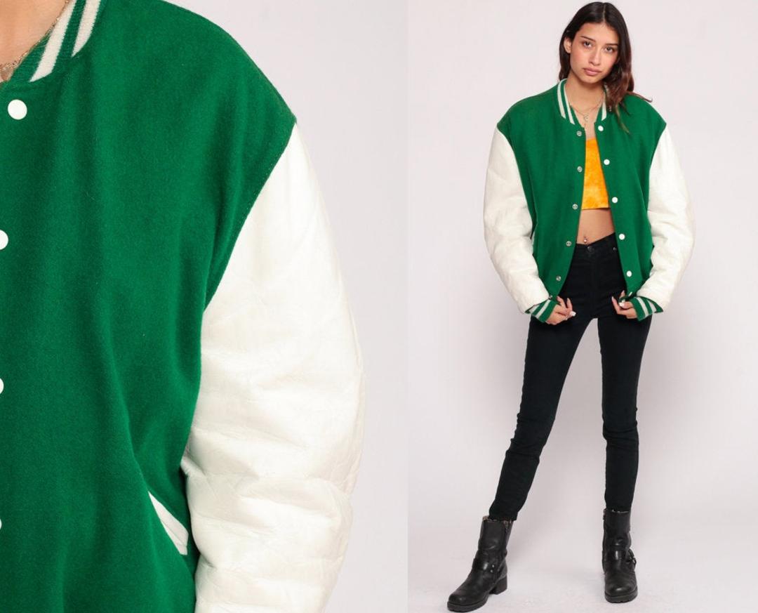 Green Letterman Jacket Wool Varsity Jacket LEATHER Baseball Jacket ...