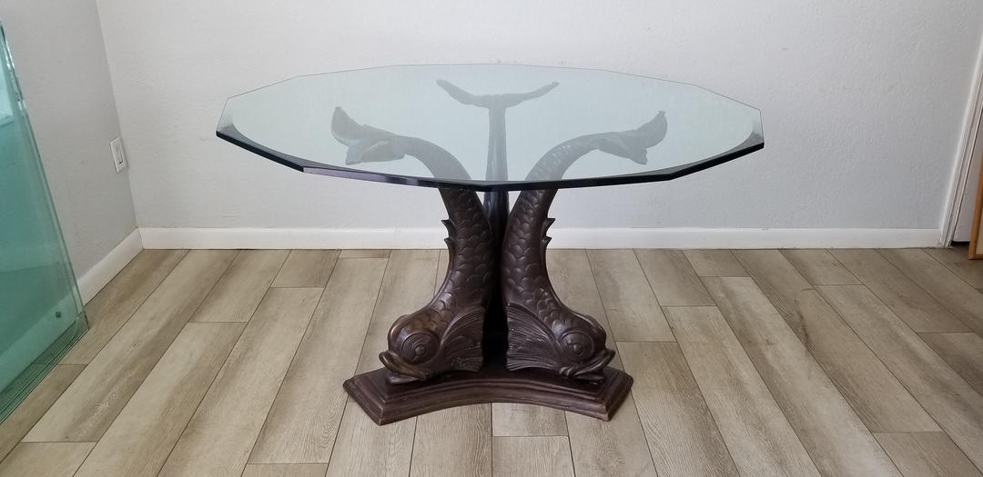 Hollywood Regency Style Bronze Koi Fish Dining Table With Glass | Miami ...