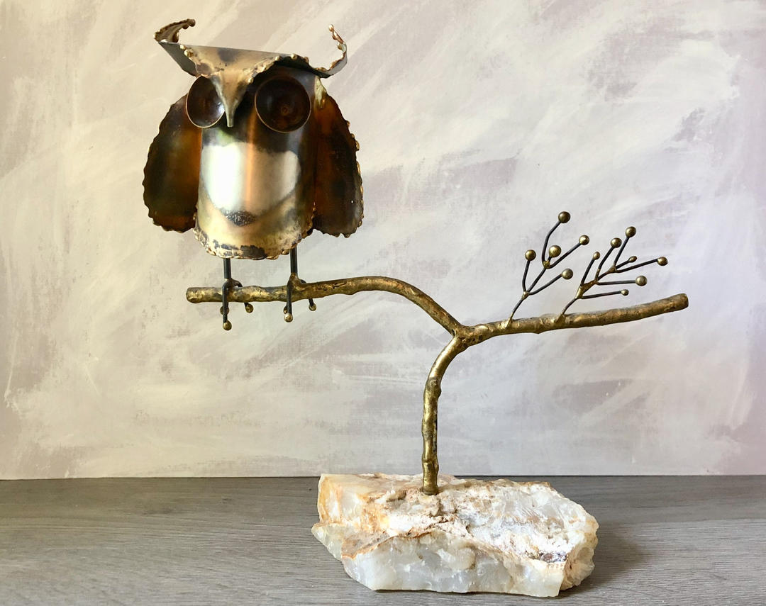 Vintage Jere Owl on Branch, Early sculpture by Curtis Jere | Pink ...