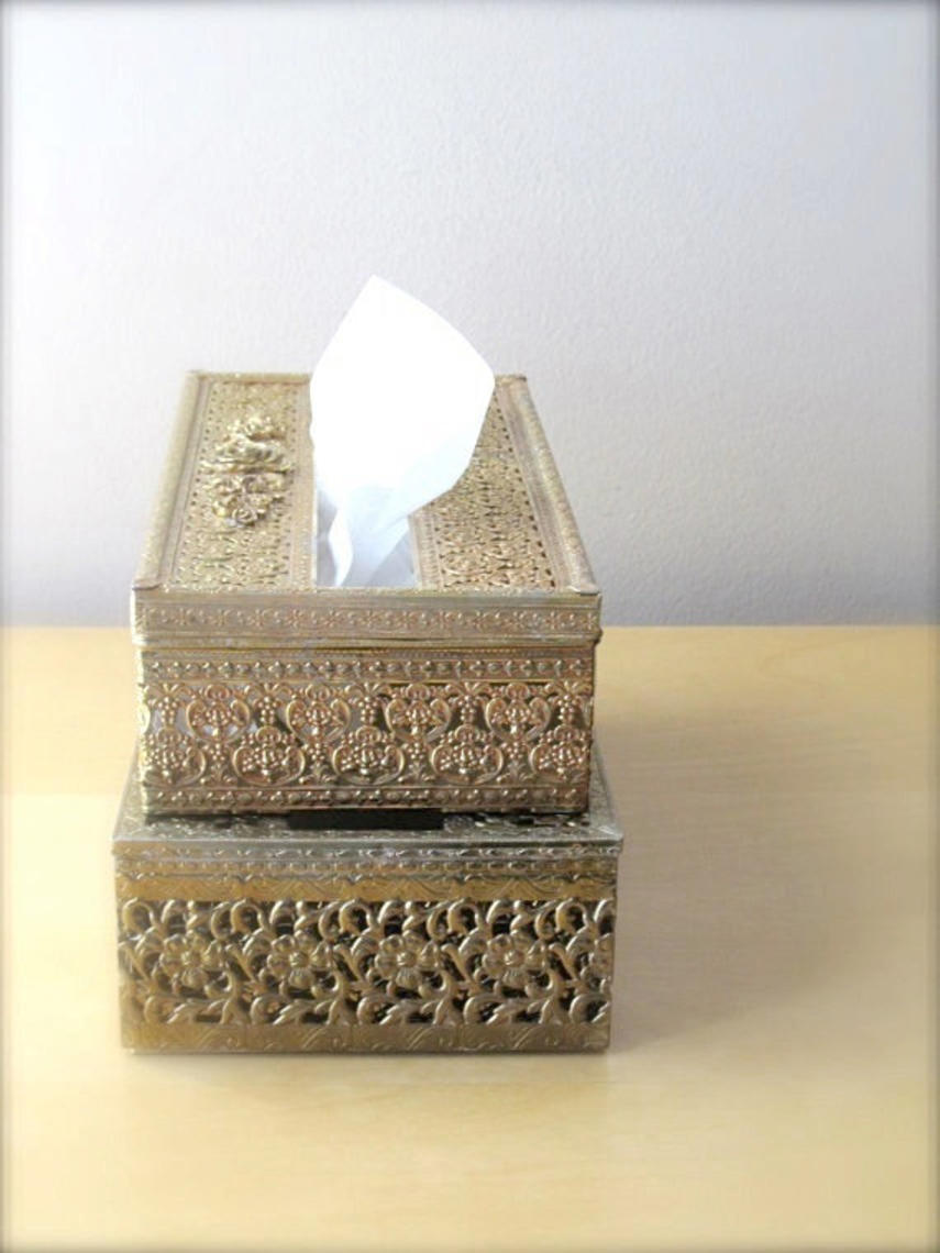 gold filigree metal tissue dispenser kleenex box hollywood regency ...