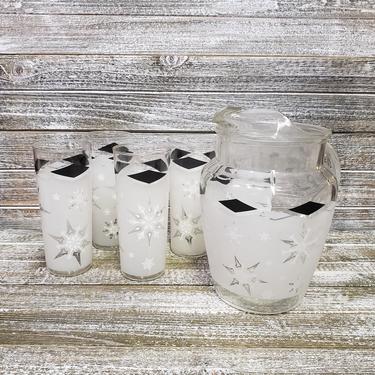 Vintage Federal Snowflake Pitcher & Glasses, Mid Century Modern | A ...