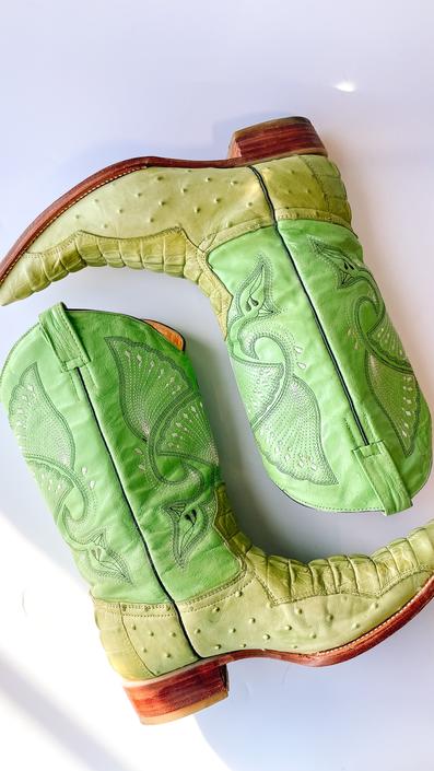 Lime Green Ostrich and Crocodile Cowboy Boots, sz. 11 Women | Lost ...