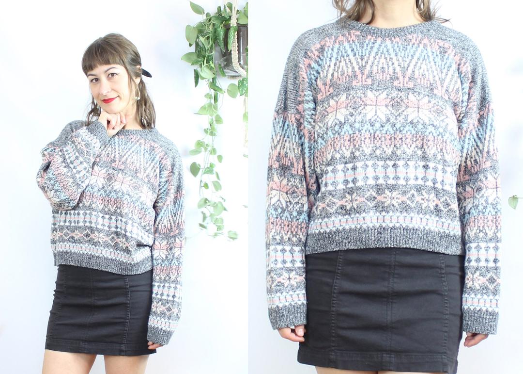 Vintage 90's Gray Pastel Cropped Sweater / 1990's Soft Acrylic Spring ...