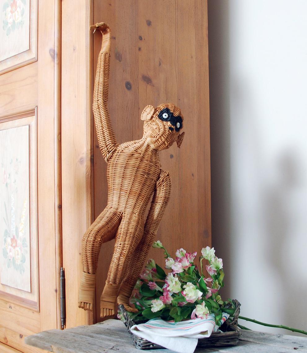 Vintage wicker monkey / woven wicker hanging monkey / woven wicker ...