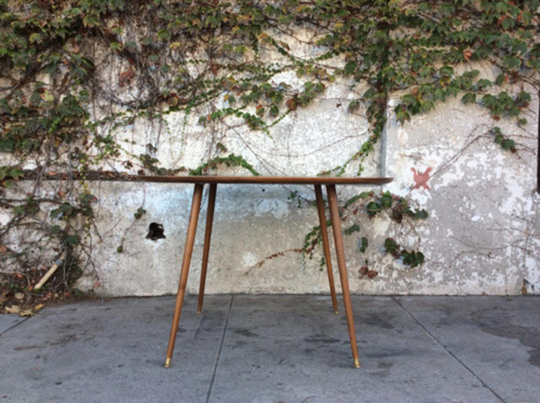 Mid Century Lane Round Burlwood Inlay Dining Table | Sunbeam Vintage ...