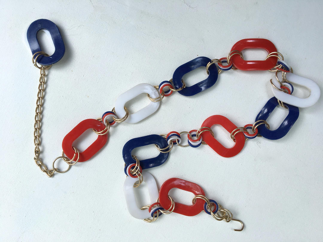 Retro 70's Mod Red White Blue Chain Belt, Adjustable Chain | Luckduck ...