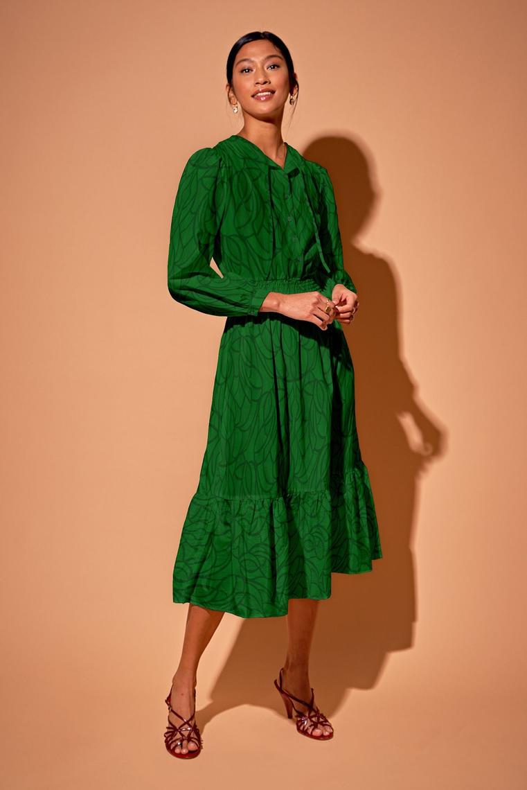 Juliette Dress in Ecovero Viscose Crepe | Emerald Nouveau Lace | Tucker ...