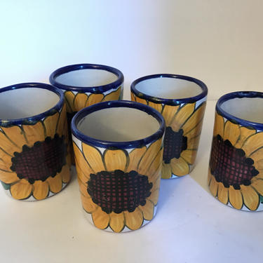 Vintage Mexican Talavera Pottery Cups (Lead Free) Sunflower ...