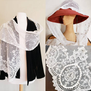 Antique Edwardian Lace Shawl in Tulle Tambour Lace | RareJule Vintage ...
