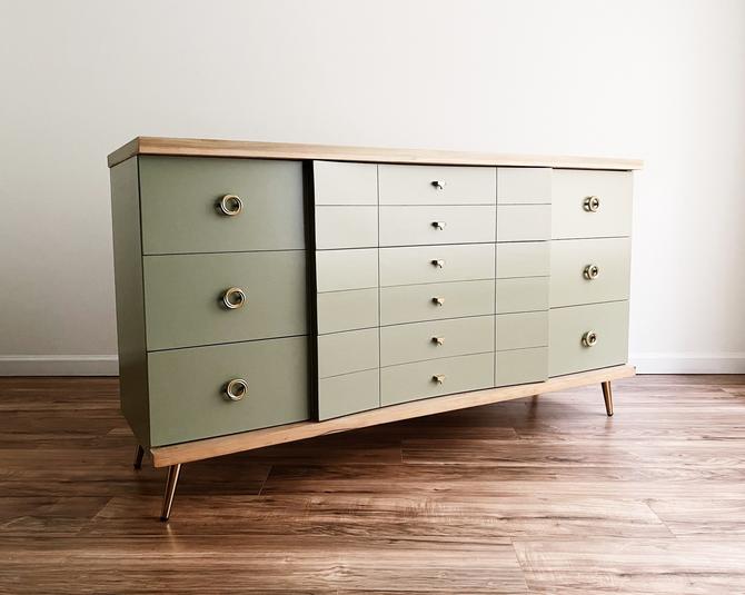 Mid Century Modern Sage Green Dresser | Made New Design | Middletown, CT