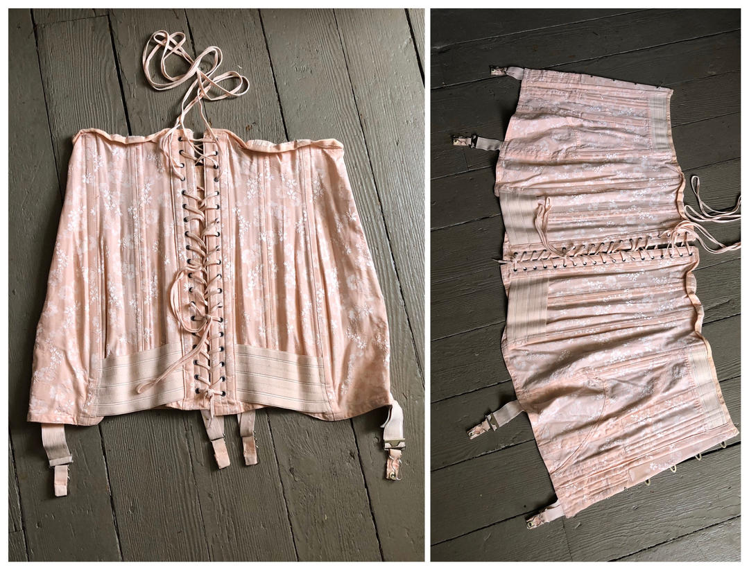 vintage 1930s ‘40s peach brocade corset, vintage peachy pink corset ...