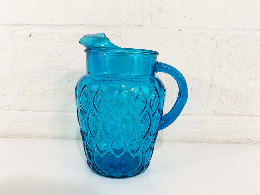 Vintage Aqua Blue Glass Pitcher Teal 1970s Iced Tea Lemonade | Check ...