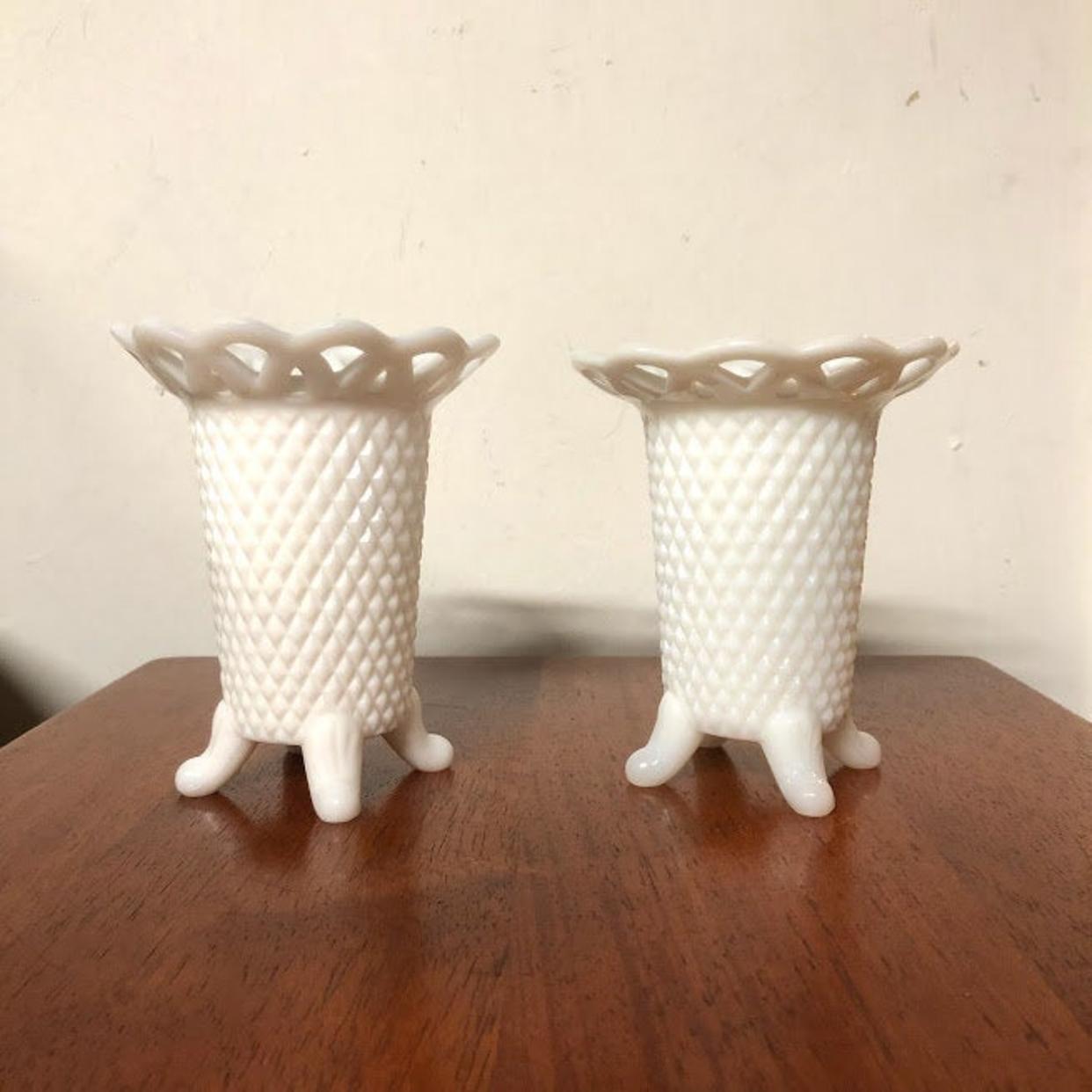 Vintage Imperial Glass Diamond Point Milk Glass Open | Over the Years ...