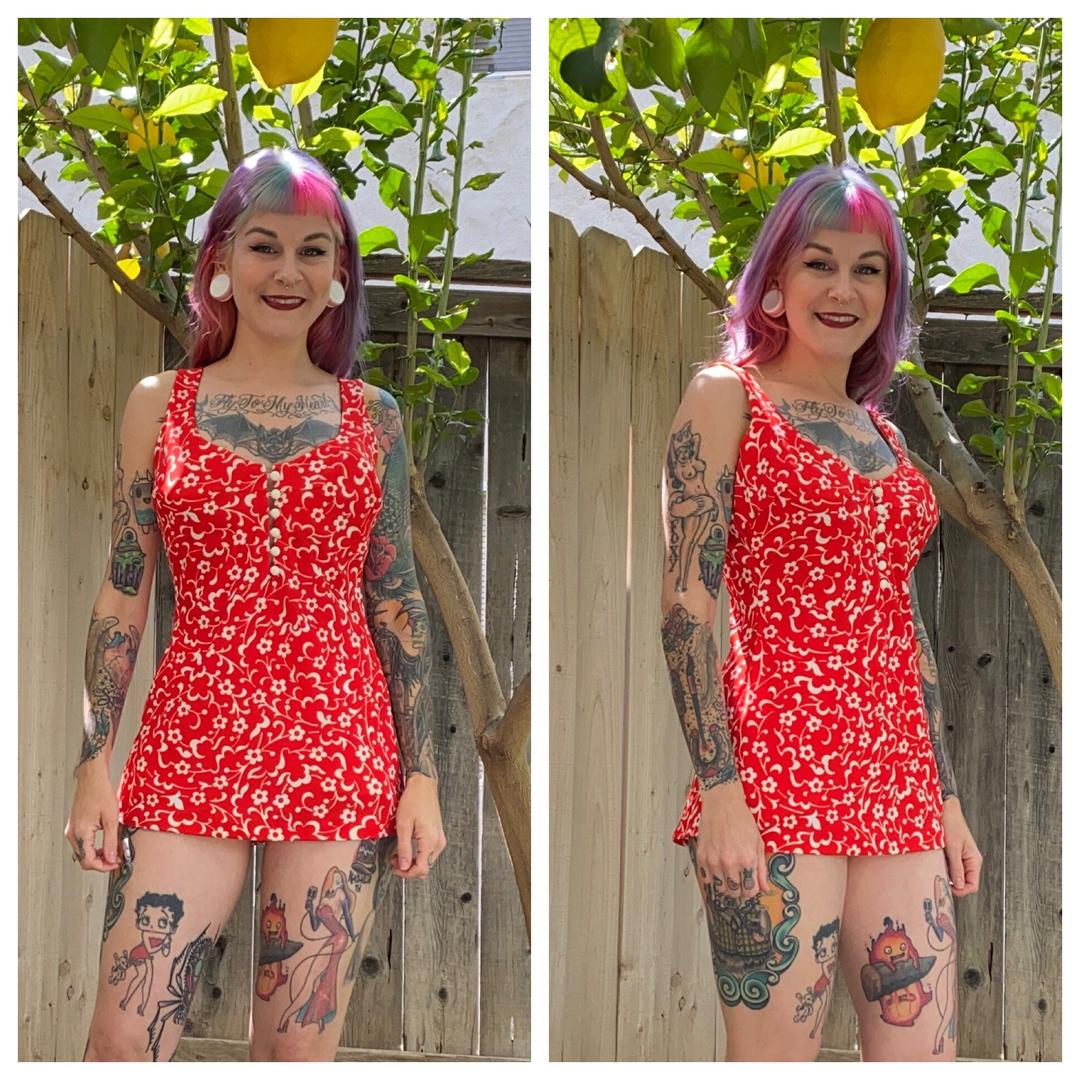 Vintage 1960’s Red Floral Swimsuit | Surrealist Vintage | San Diego, CA