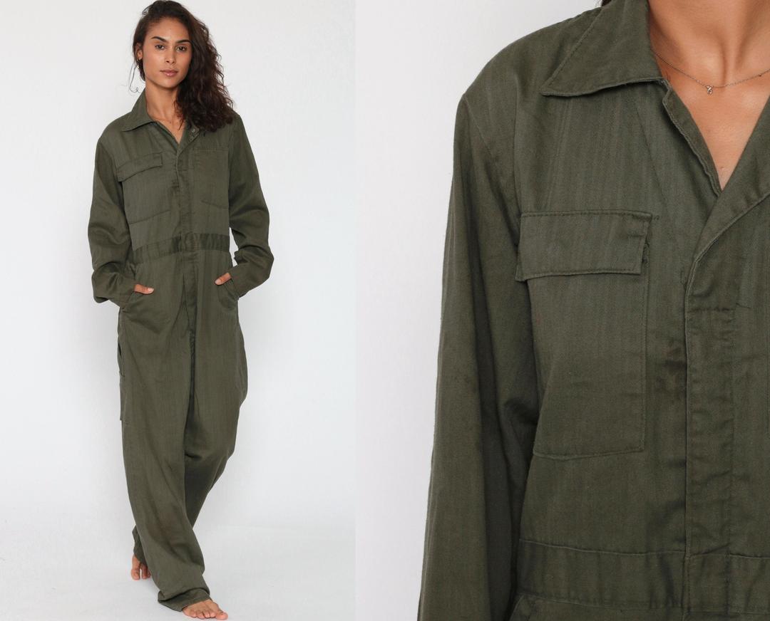Army Coveralls Flight Suit Military Jumpsuit Zip Up Grunge Pantsuit ...