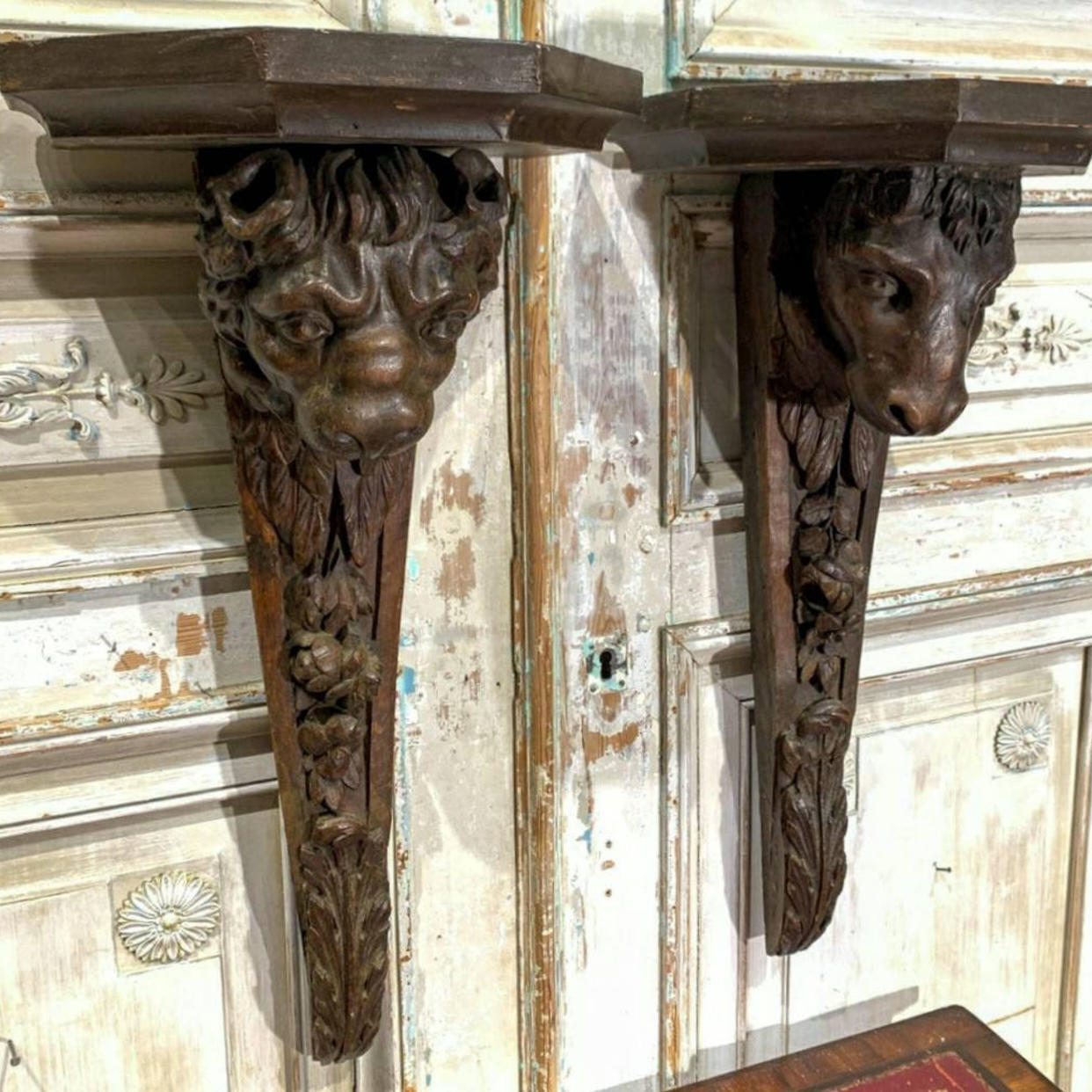 Pair Of Antique French Architectural Corbels Bull & Lion | Lynx Hollow ...