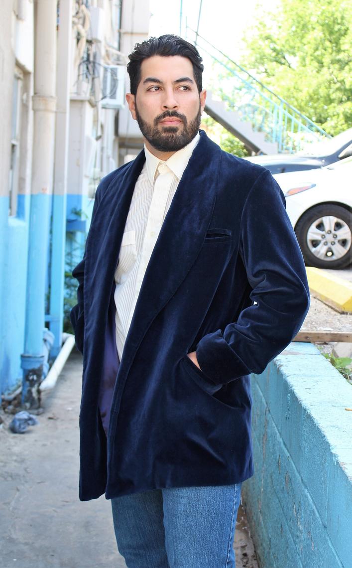 Vintage 1970s Velvet Smoking Jacket, Large Men, Lounging Robe, Navy ...
