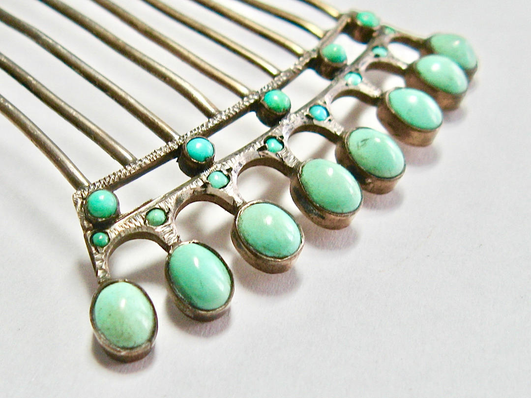 Regency Turquoise Silver Hair Comb, Georgian Hair Comb, Victorian Comb ...