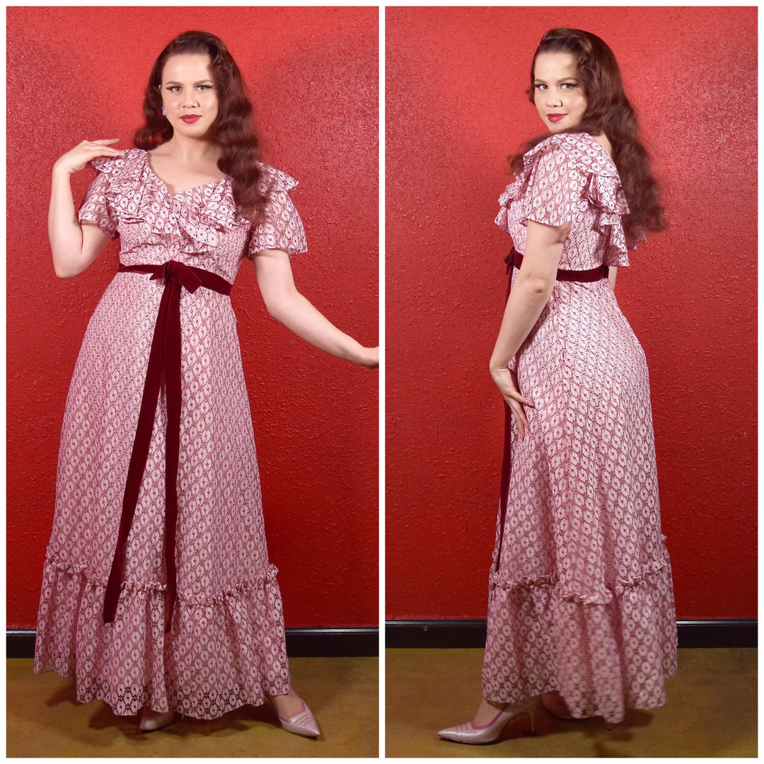 1970s Lavender Eyelet Maxi Dress Cottage Core The Girl Cant Help It San Diego Ca