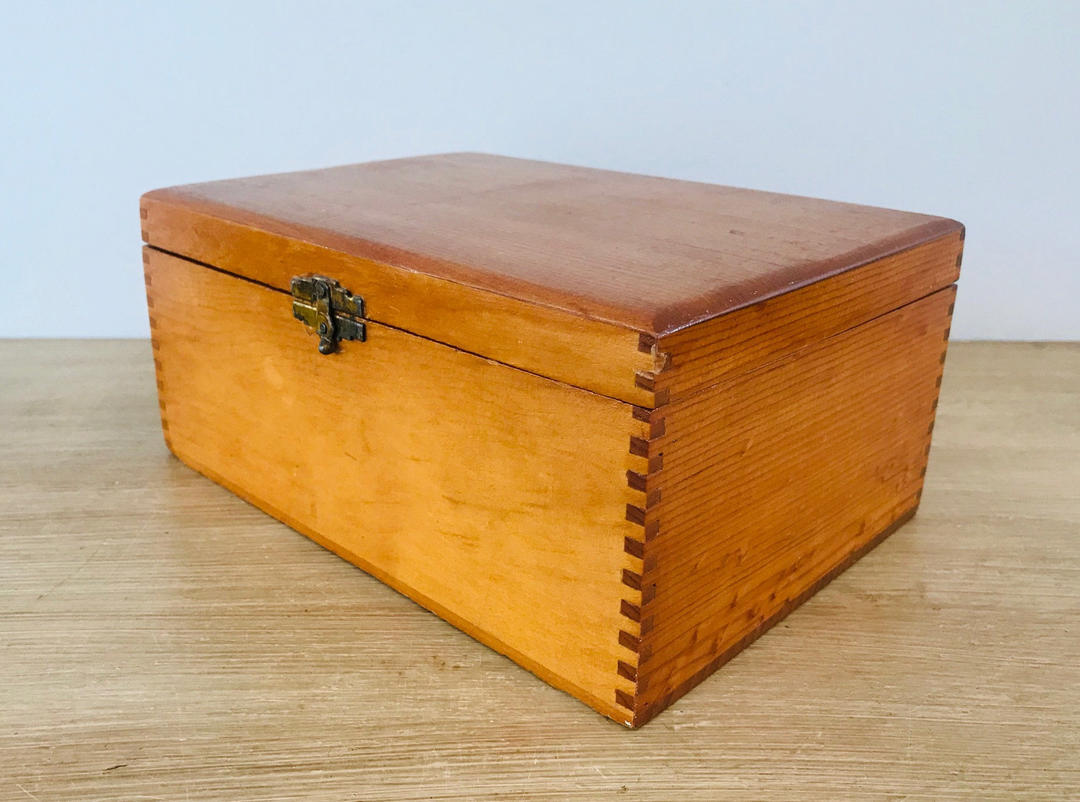 Vintage Mid Century Wooden Dovetail Joint Box | Delve Chicago | Chicago, IL