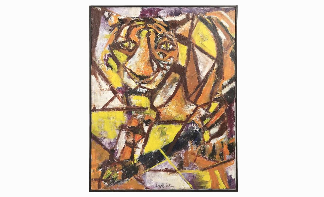 Cubist Tiger Oil Painting on Canvas Mid Century | Vintage Inquisitor ...