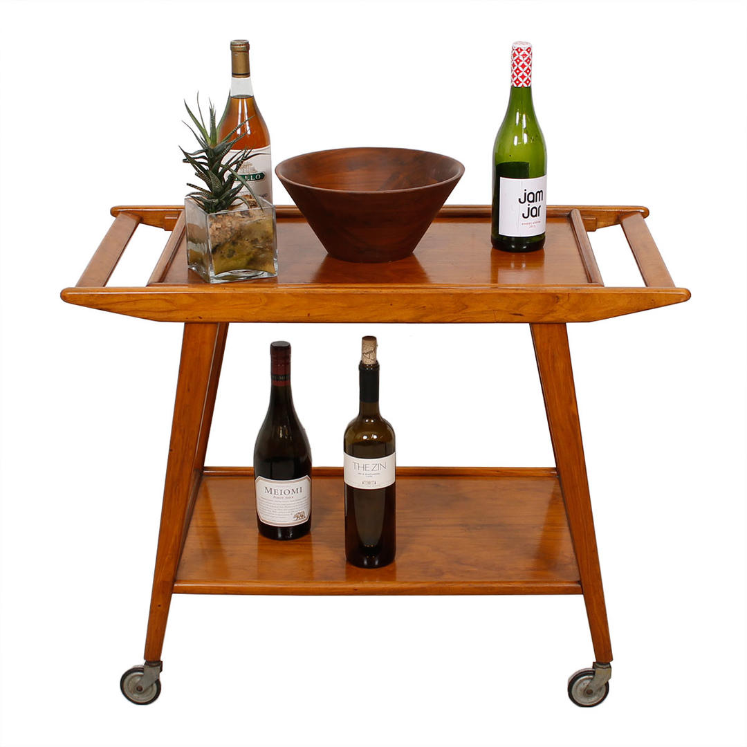 Exotic Wood 2-Tier Rolling Bar Cart w / Removable Serving Shelf ...