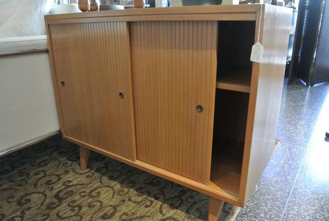 Blonde MCM cabinet with sliding doors. $125 | Miss Pixies | Adams ...