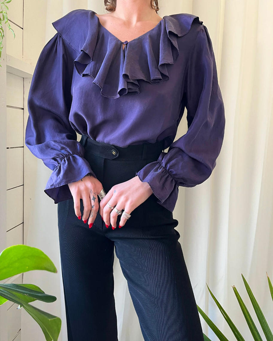 90s Silk Ruffle Blouse | Lucky Vintage | University District - Seattle, WA