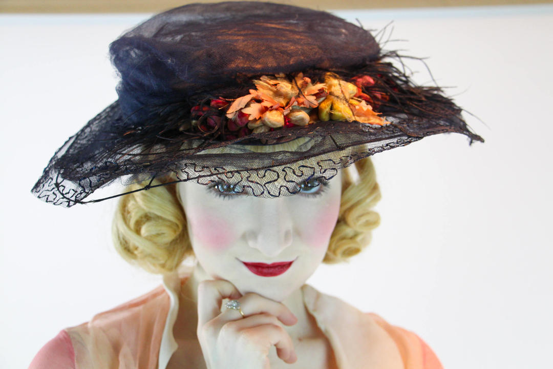 Antique Edwardian 1900s Hat Wide Brim Gibson Girl Black Tulle | Walk in ...