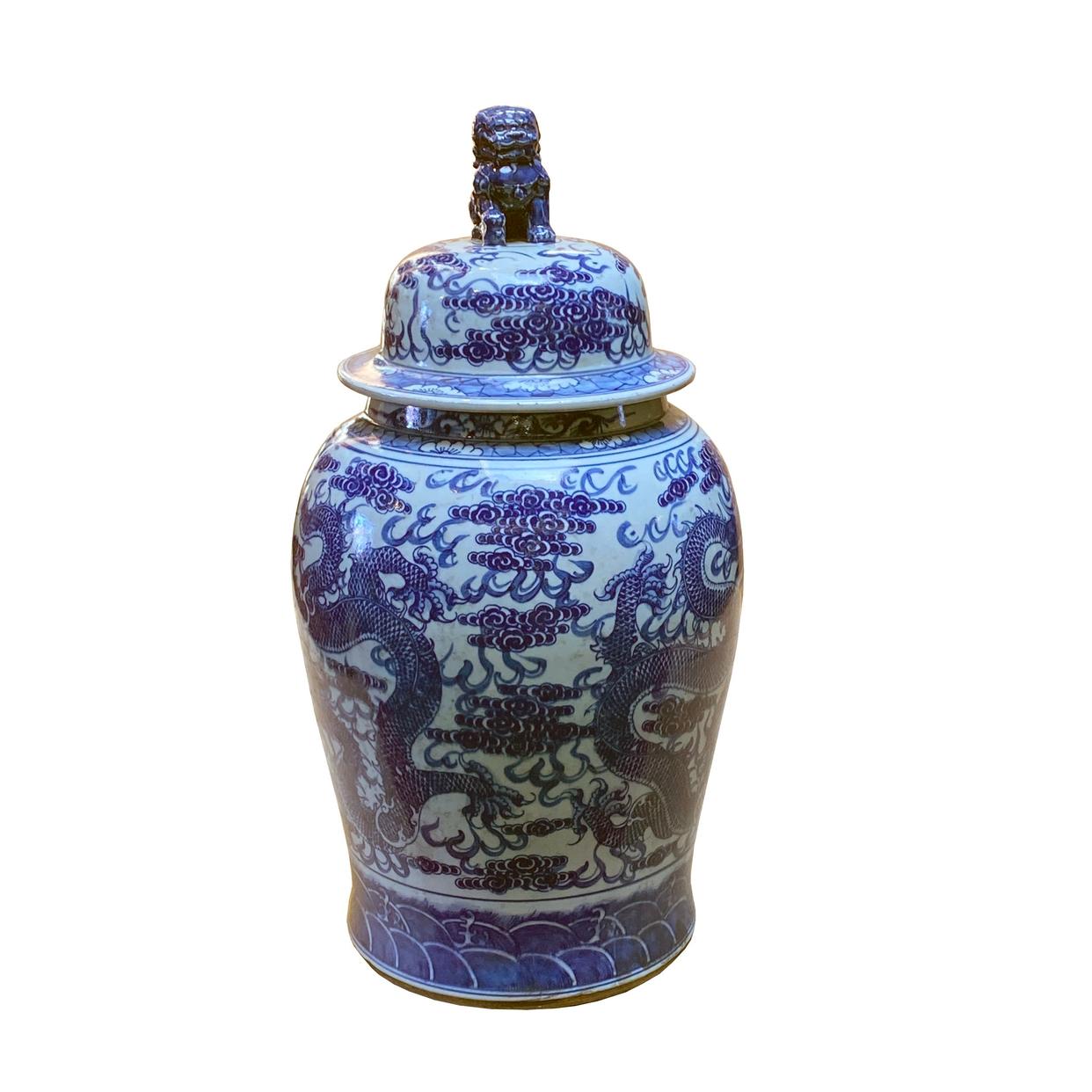 Chinese Large Blue & White Dragons Porcelain General Temple | Golden ...