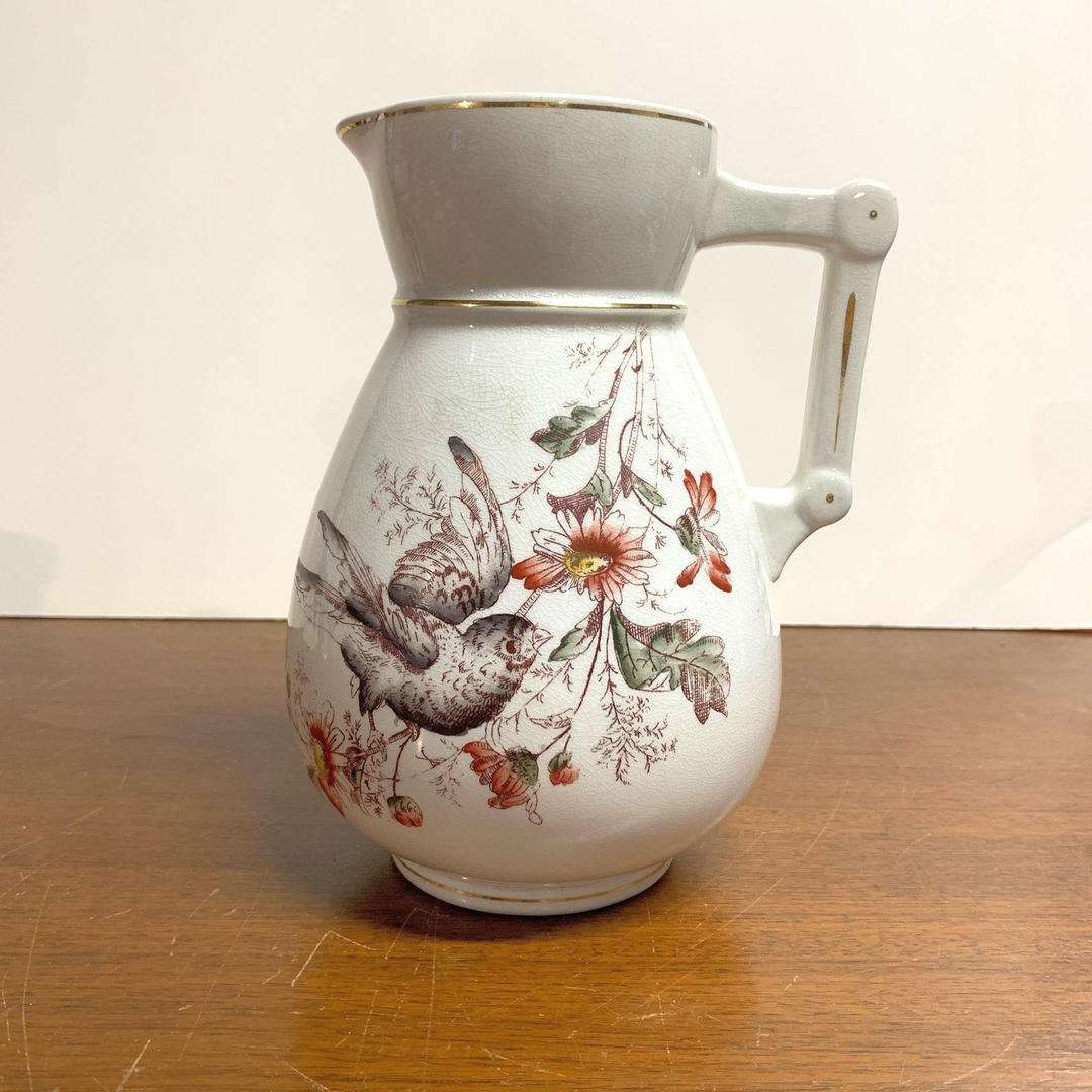Antique Edwin Bennett Pottery Warranted Stone China Pitcher Birds and ...