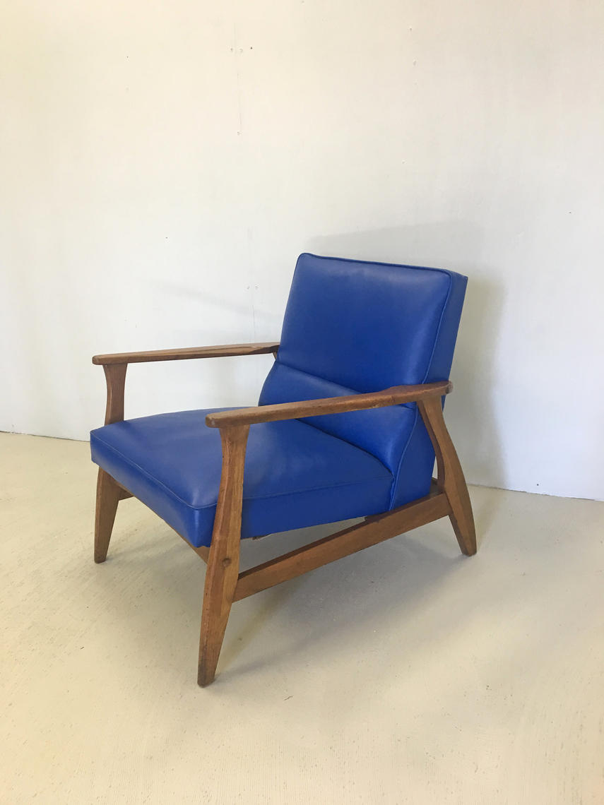 Mid Century Modern Blue Vinyl Lounge Chair | Retrocraft Design ...