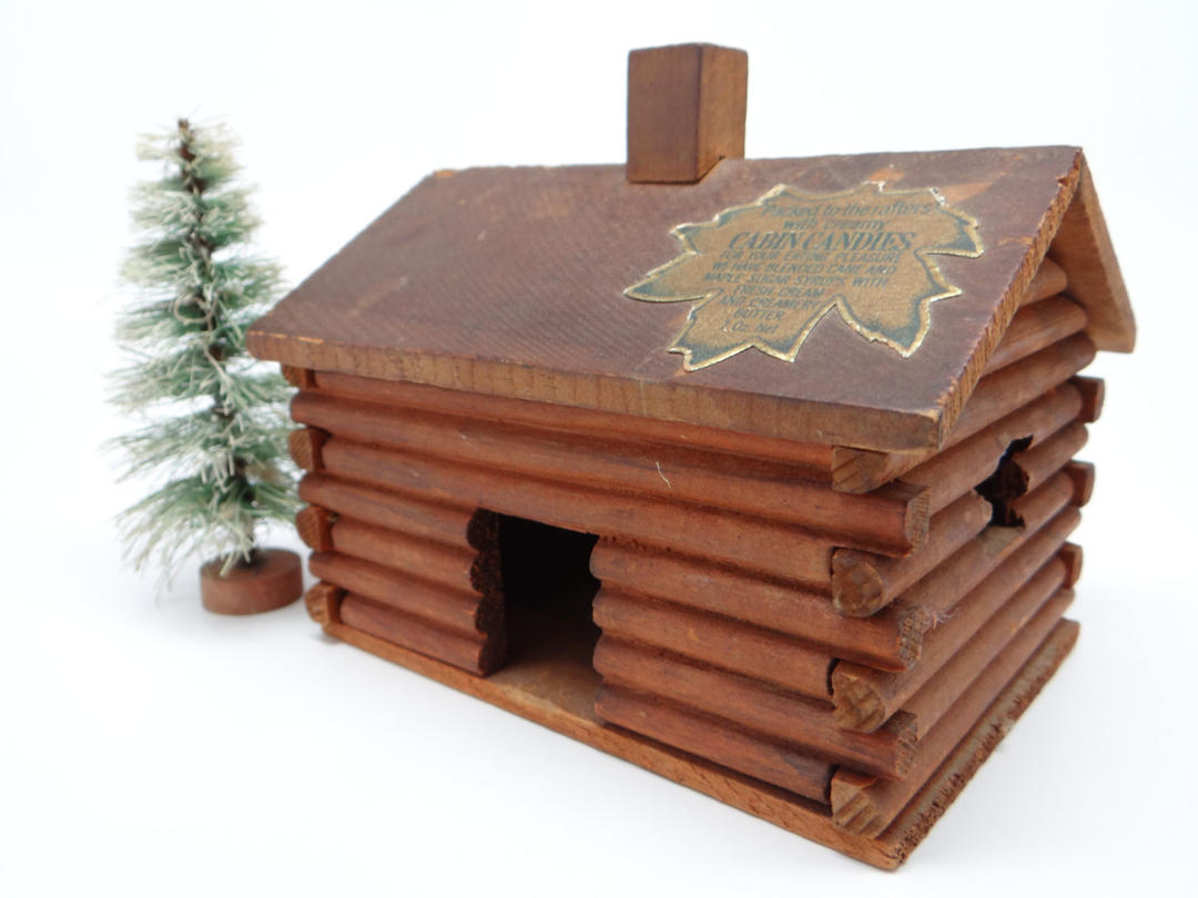 Antique Log Cabin Candies Box, Antique Wooden Candy Container for ...