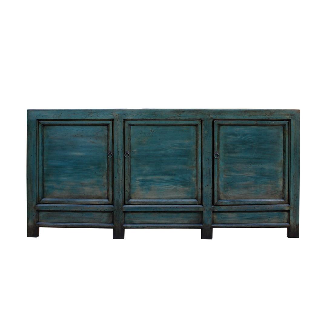 Distressed Teal Blue Green Finish High Credenza Console Buffet Table ...