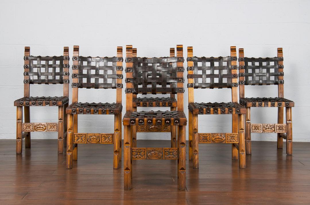 Antique Set of 6 Spanish Navarro Argudo Oak Dining Chairs W/ | StandOut ...