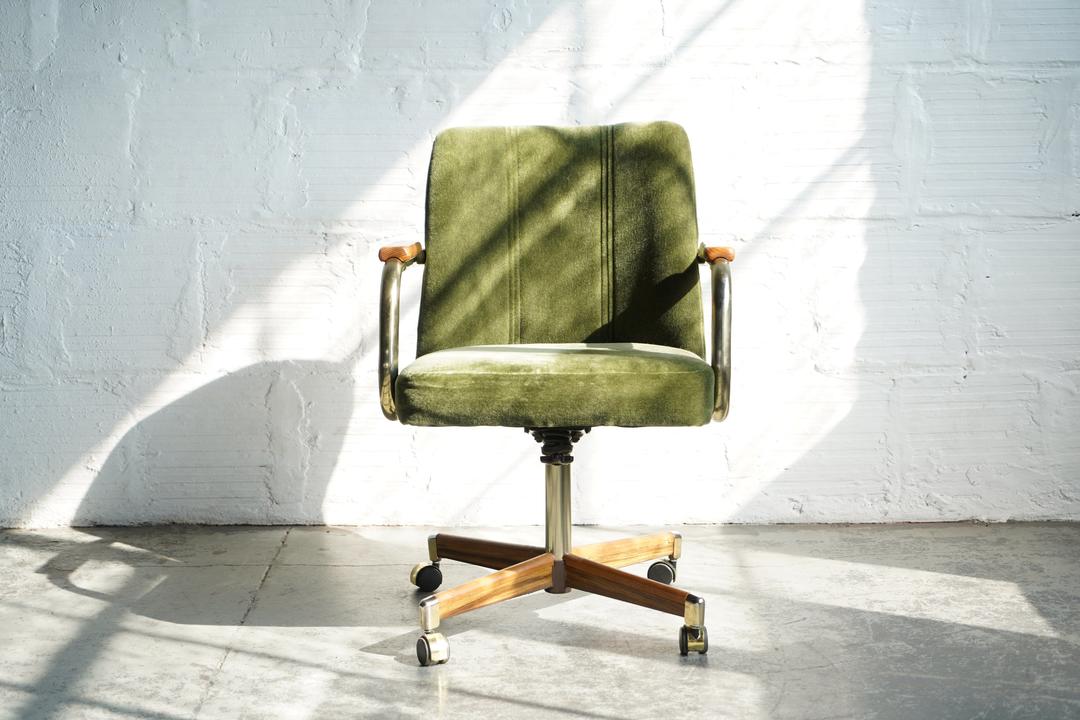 Mid Century Green Velvet Office Chair | The Good Mod | Portland, OR