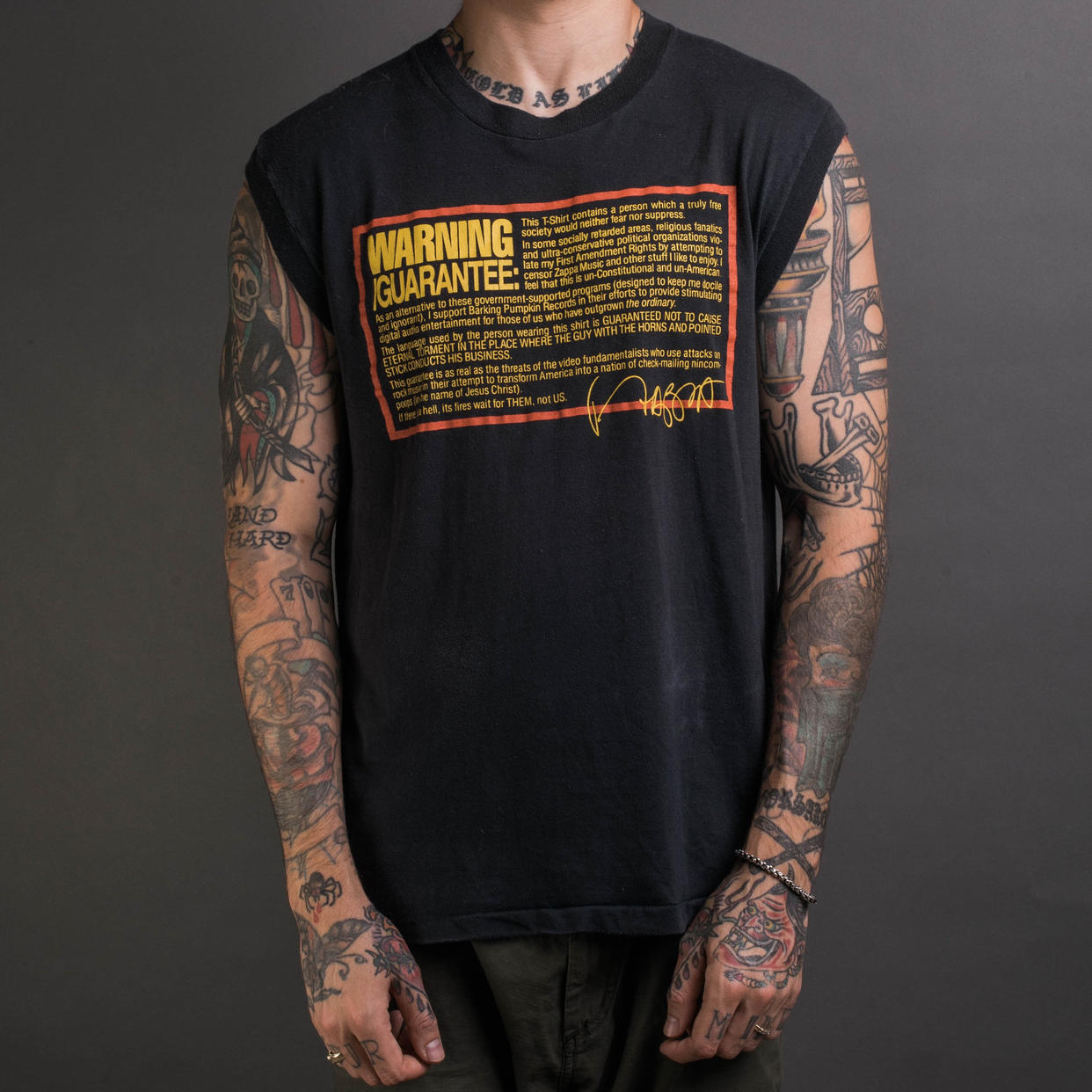 Vintage 80’s Frank Zappa Warning Guarantee Muscle T-Shirt | Mills ...