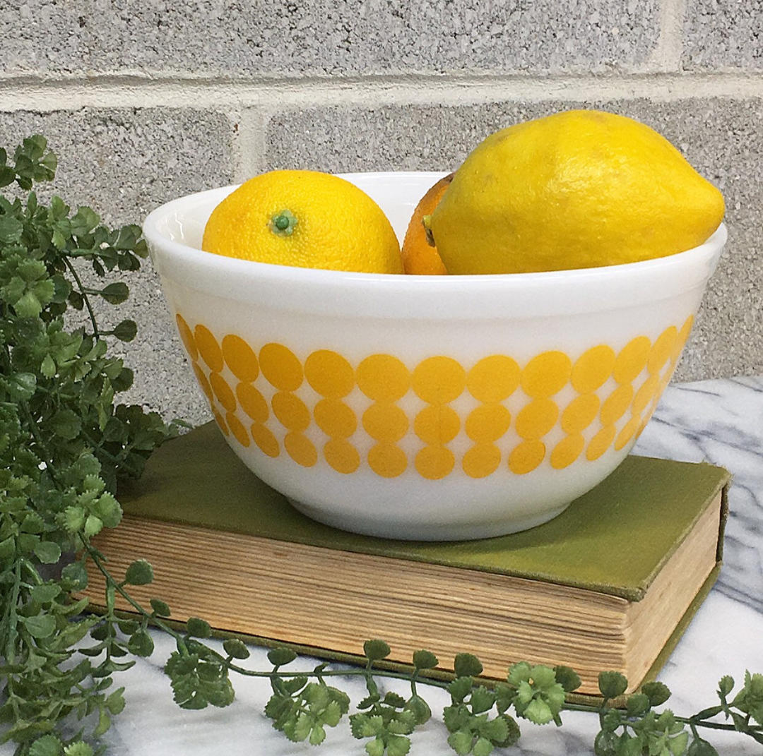 Vintage Pyrex Bowl Retro 1960s Mid Century Modern + Yellow Dots + #402 ...