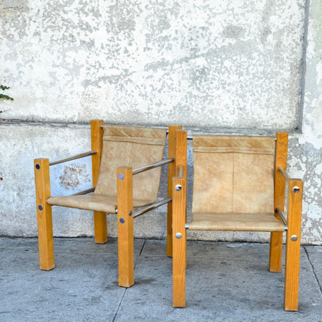 Vintage Brazilian modern 1970’s Teak Blocky Tan Lounge Chairs | Sunbeam ...