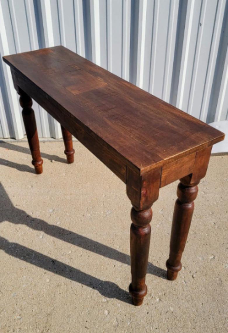 Vintage Rustic Reclaimed Barn Wood 3 Drawer Turned Leg Console Table ...