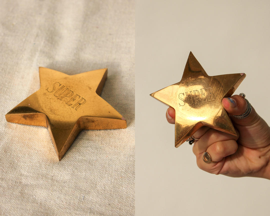 Vintage Brass Patina Super Star Paper Weight | Star Paperweight, Office ...