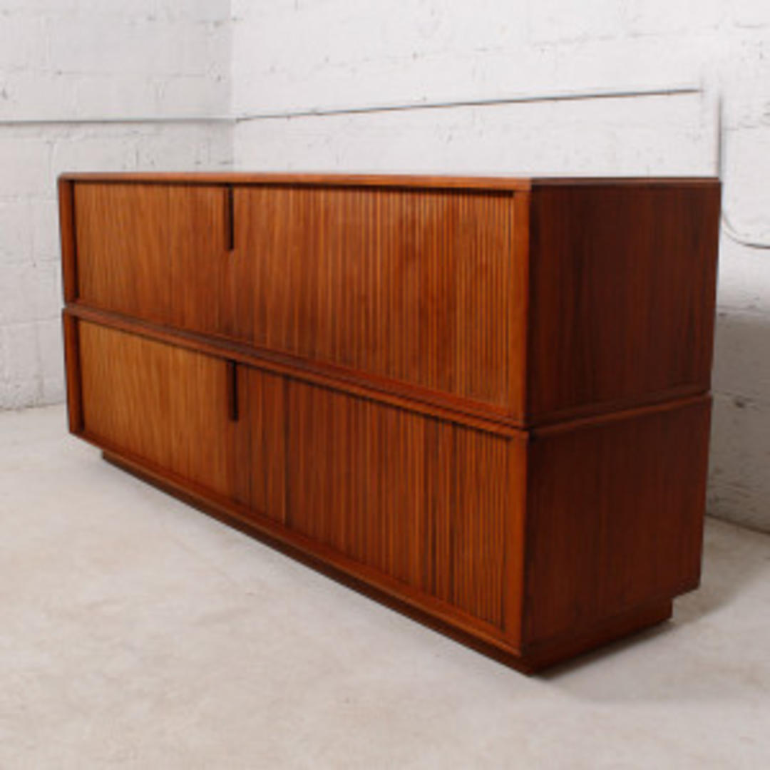 MCM Double Decker Walnut Record Storage Cabinet w / Tambour Doors ...