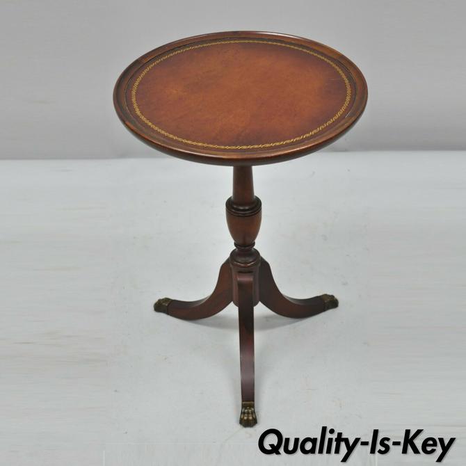 Small Vintage Round Leather Top Mahogany Duncan Phyfe Side Table ...