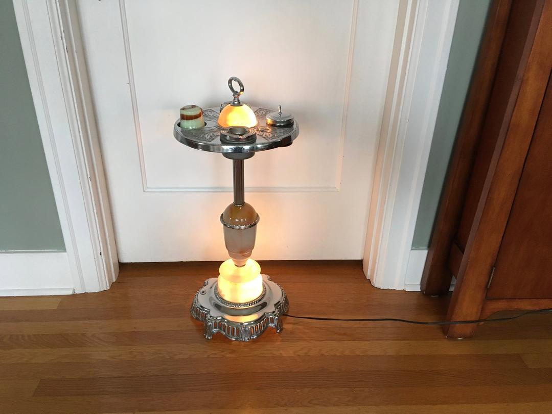 Vintage Lighted Smoking Stand, Slag Agate Glass, Mico Lighter, Great ...