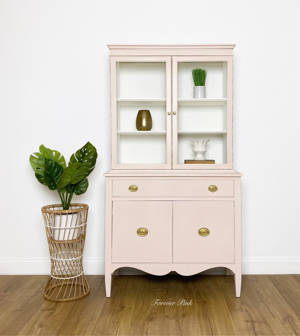 NEW - Vintage Pink and White Display Hutch, Farmhouse China | Forever ...