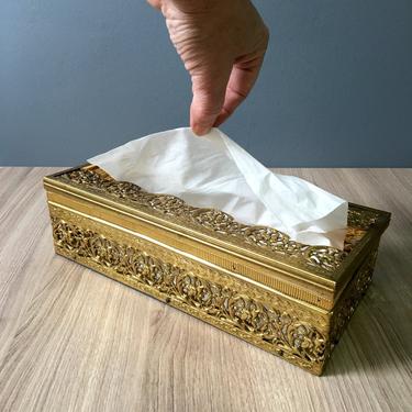 Gold filigree metal tissue box - vintage 1960s decor | NextStage ...