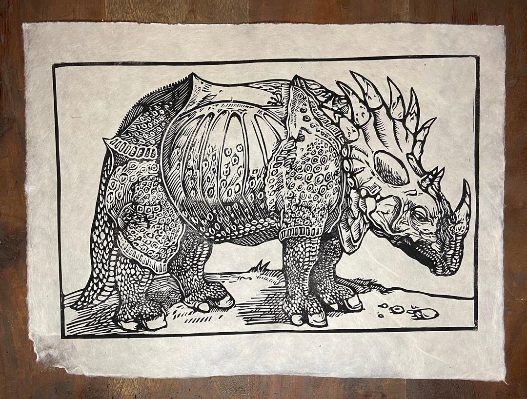 Dürer Styracosaur Block Print | Woodcut Emporium | Miami, FL