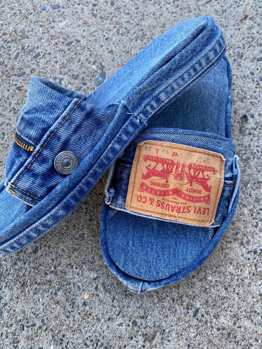 Vintage LEVI SLIDES, Levi’s jean sandal, repurposed denim Levis | Retrospect Vintage Fashion ...